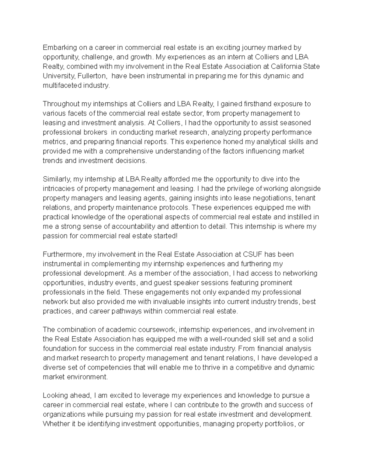 Career reflection - summary - Embarking on a career in commercial real ...