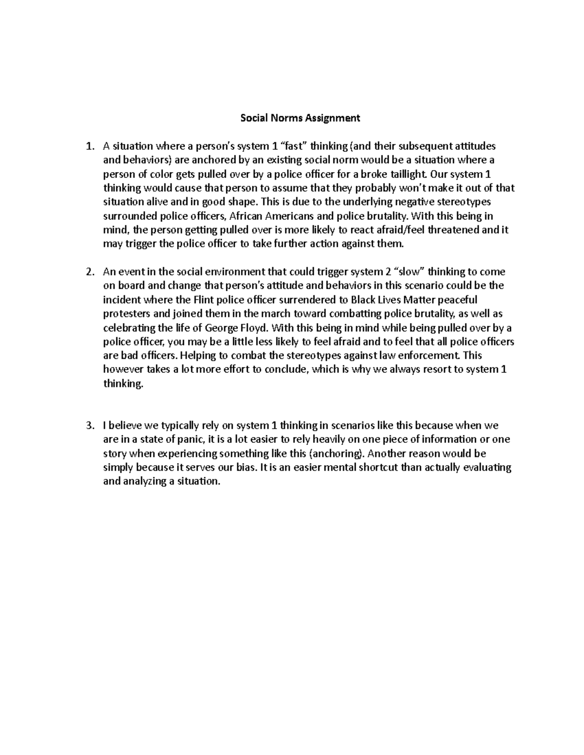 SOC241 Social Norms Assignment - Social Norms Assignment A situation ...