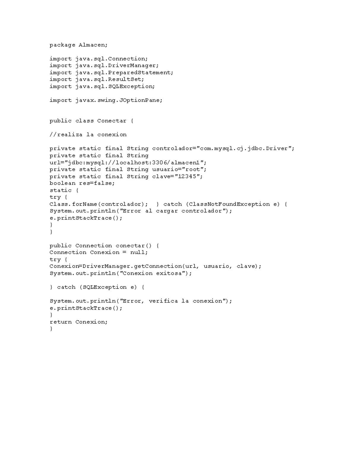 Conectar - package Almacen; import java.sql; import java.sql; import java.sql; import java.sql ...