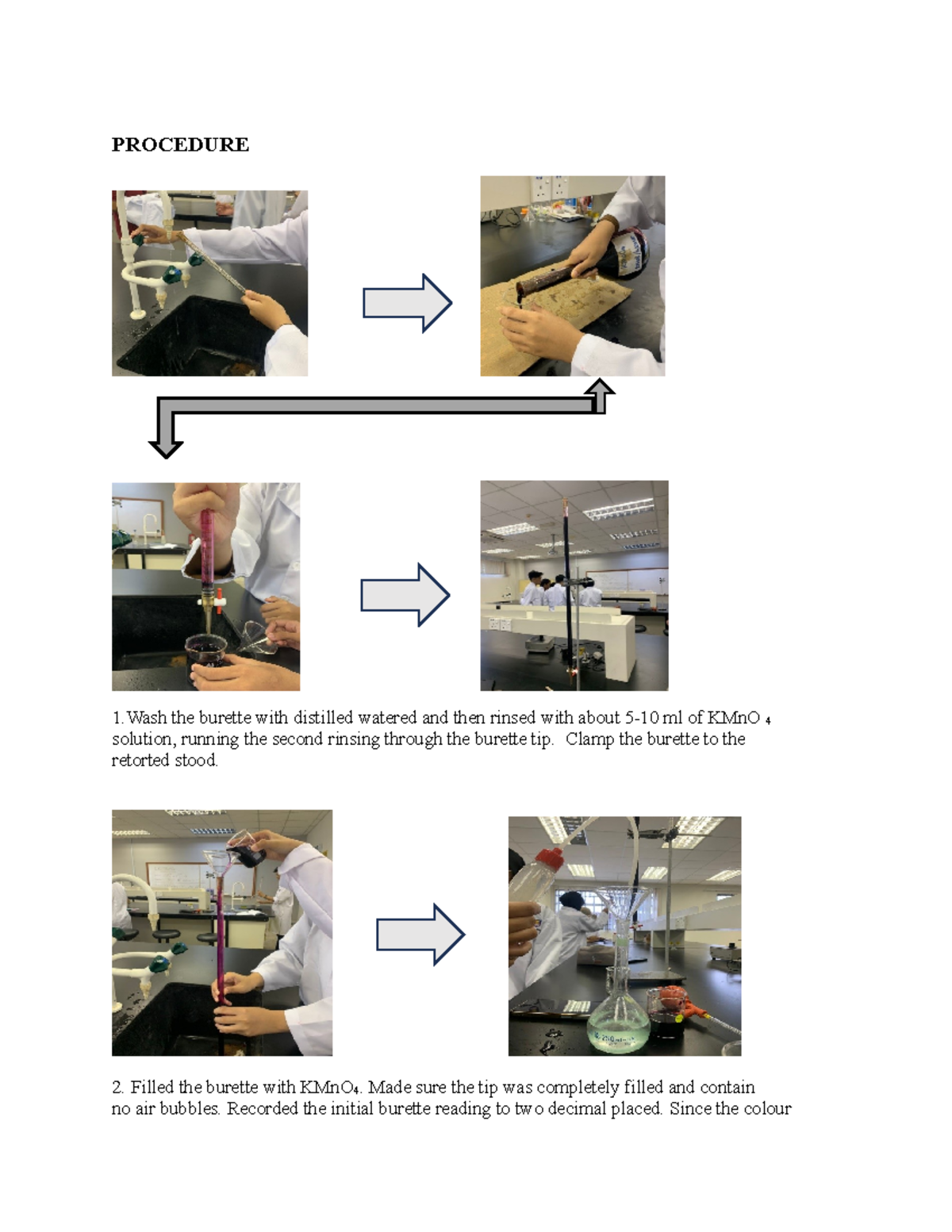 Procedure CHM EXP 4 REDOX TITRATION - PROCEDURE 1 the burette with ...