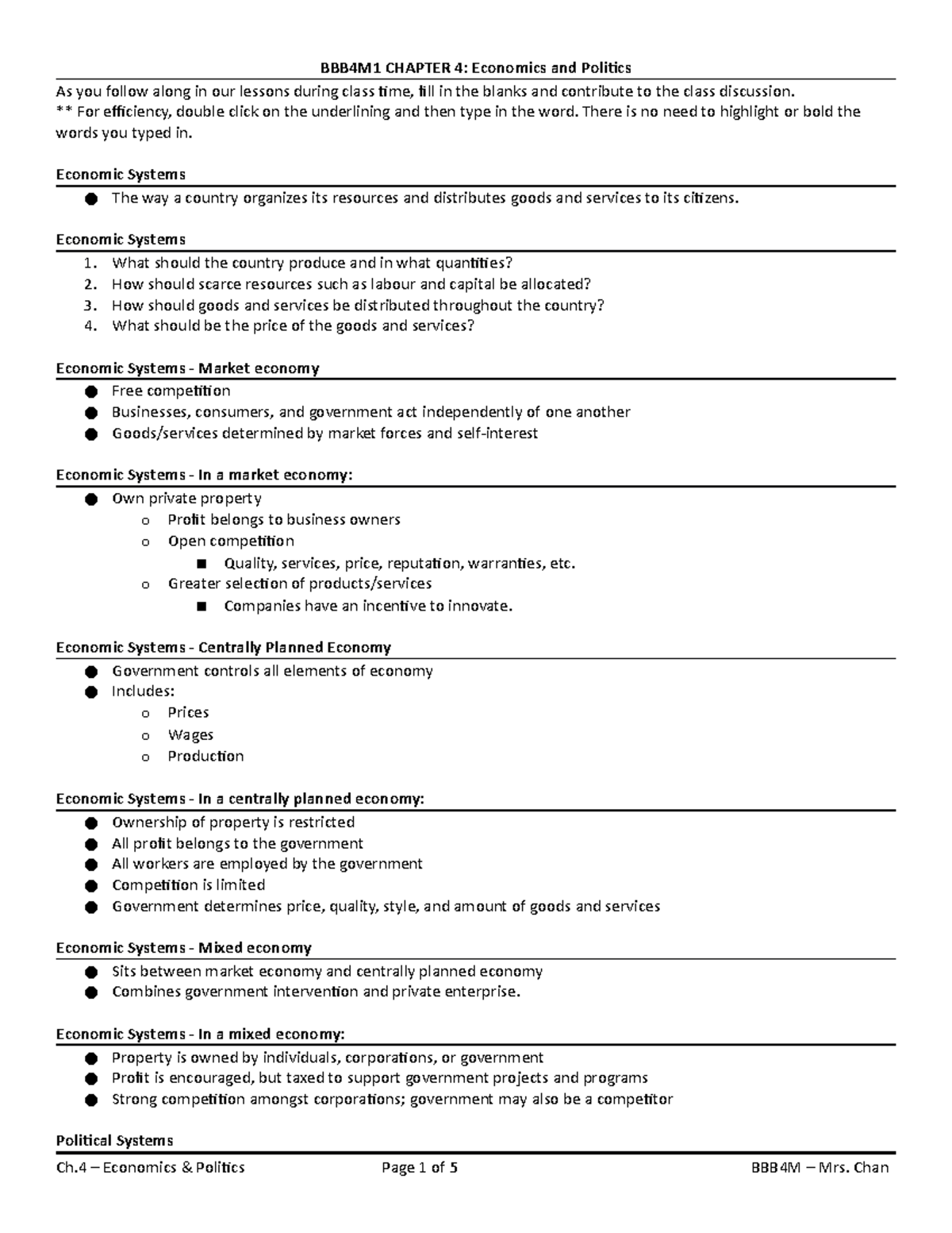 Grade 12 BBB student notes on class doxc. - BBB4M1 CHAPTER 4: Economics ...