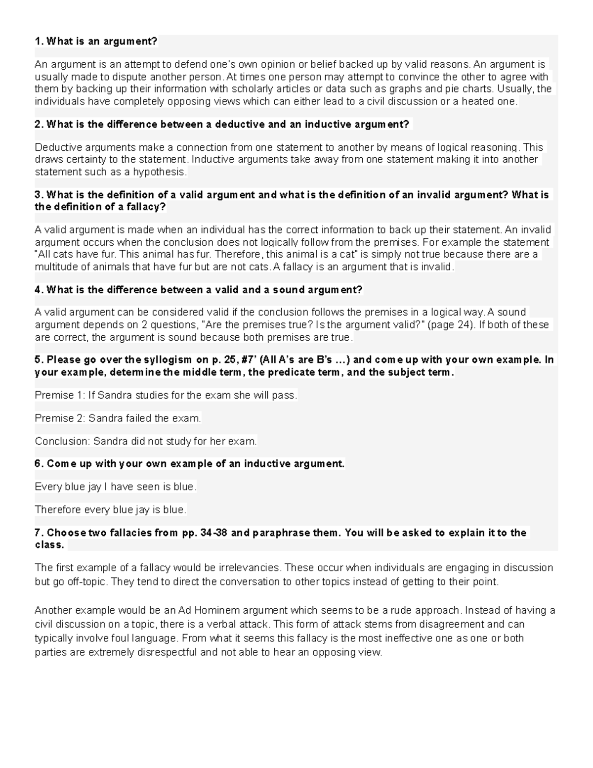 Robert Solomon - Questions from a book - What is an argument? An ...