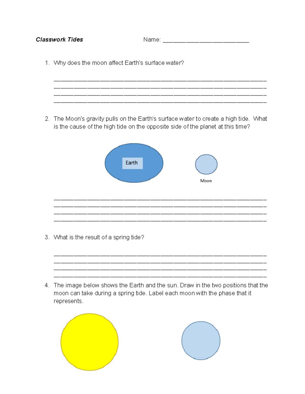 Tides and eclipses - practice worksheet - Classwork Tides Name