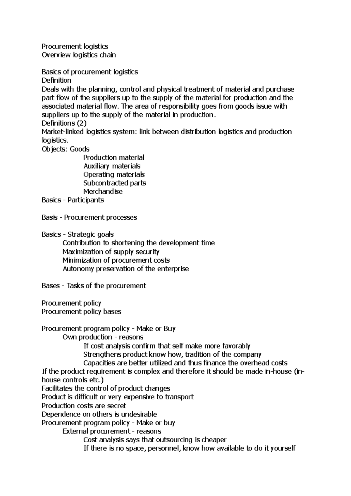 Procurement logistics - Procurement logistics Overview logistics chain ...
