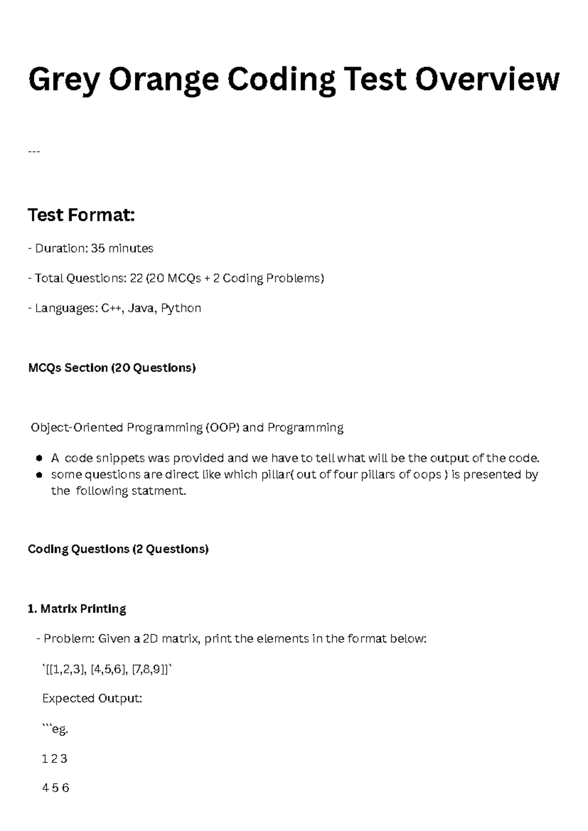 Grey Orange - None - Grey Orange Coding Test Overview - Test Format ...