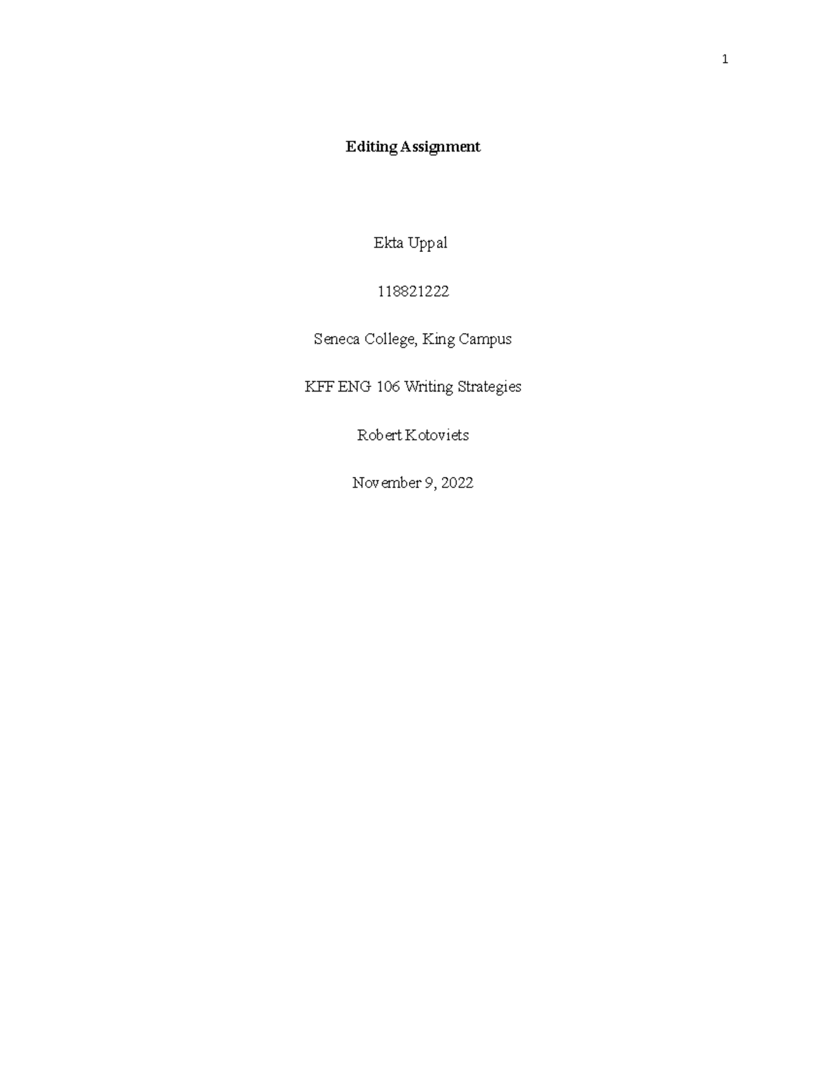 Editing assignment ENG 106 - Editing Assignment Ekta Uppal 118821222 ...