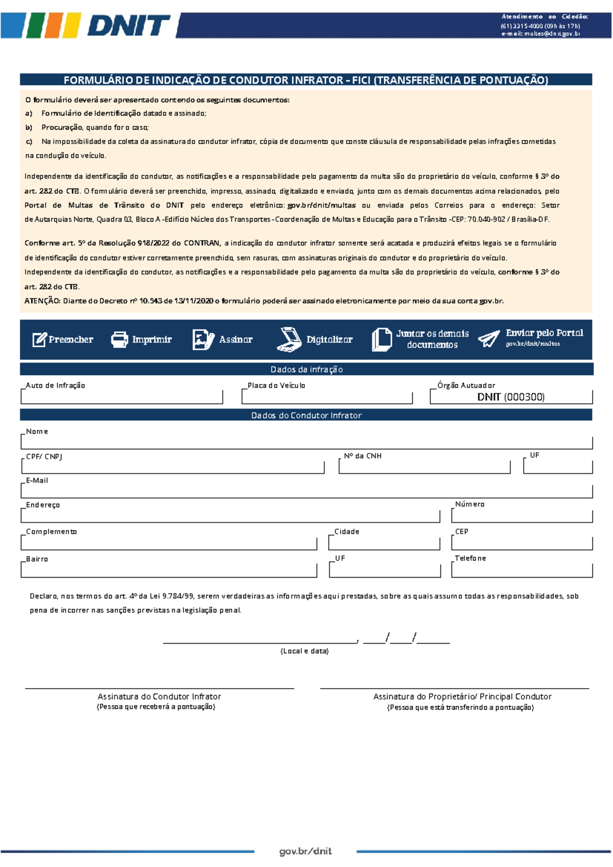 Formulario FICI - FORMULÁRIO DE INDICAÇÃO DE CONDUTOR INFRATOR - FICI ...