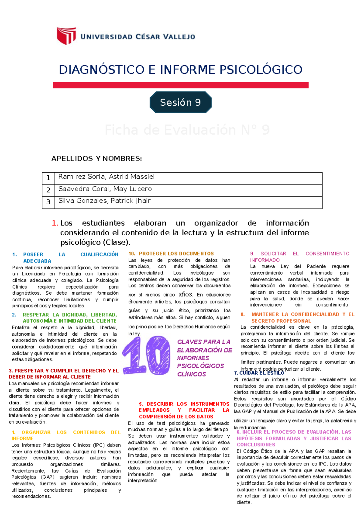 Ficha DE Evaluación -DIAG-INFO - Sesión 9 - 2024-1 - APELLIDOS Y NOMBRES: 1 Ramirez Soria ...