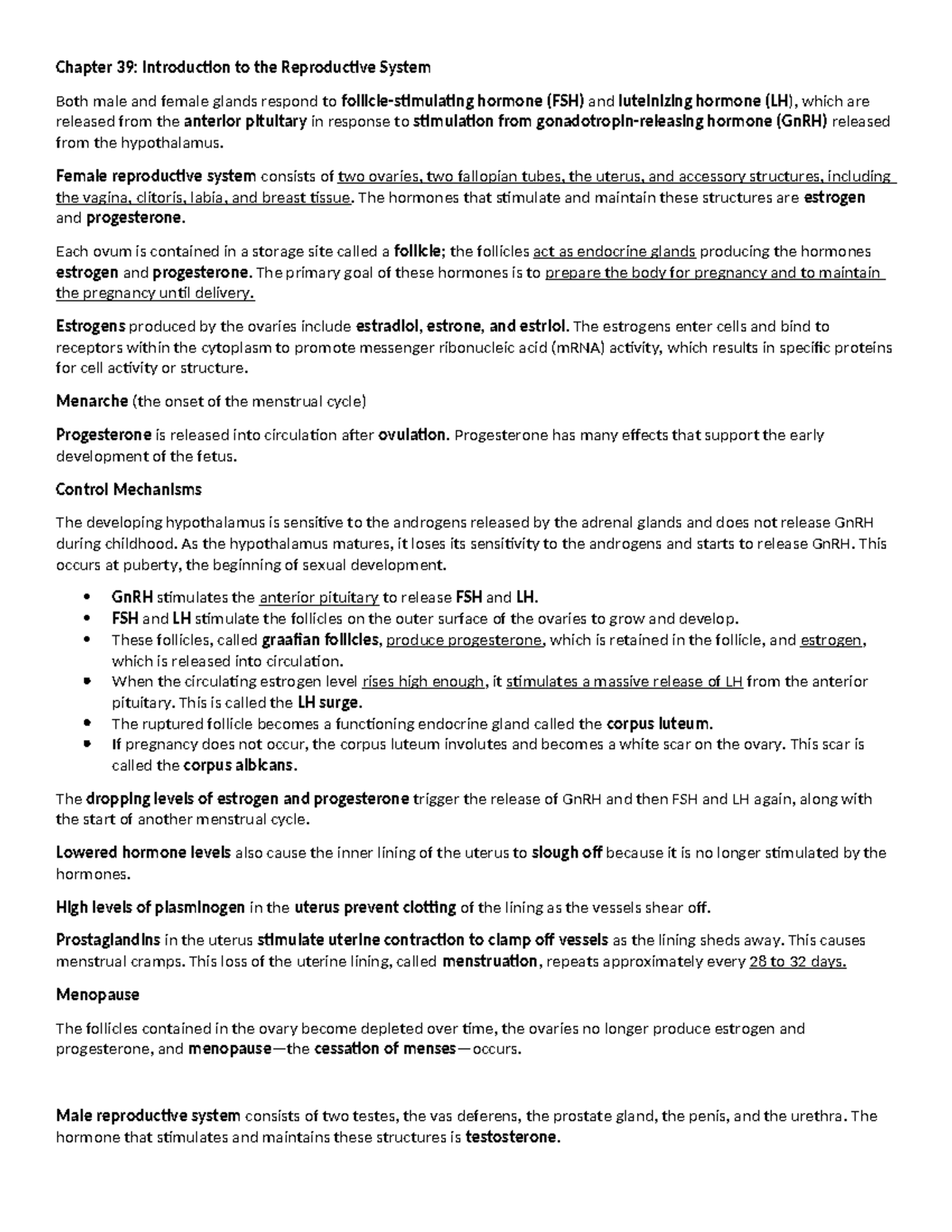 Final Exam Reviewer pcol - Chapter 39: Introduction to the Reproductive ...