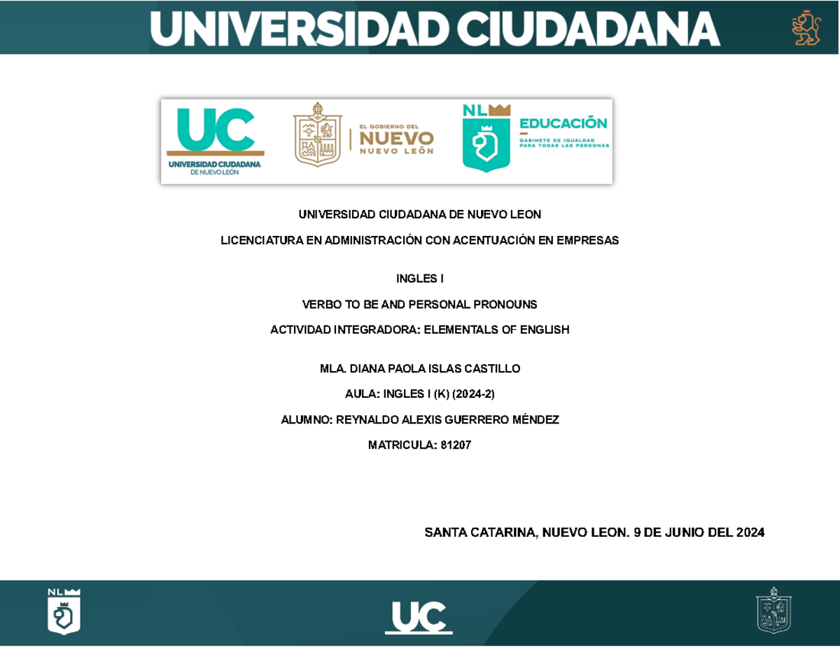 Actividad Integradora 1 Reynaldo Alexis Guerrero Mendez Ingles I (K ...