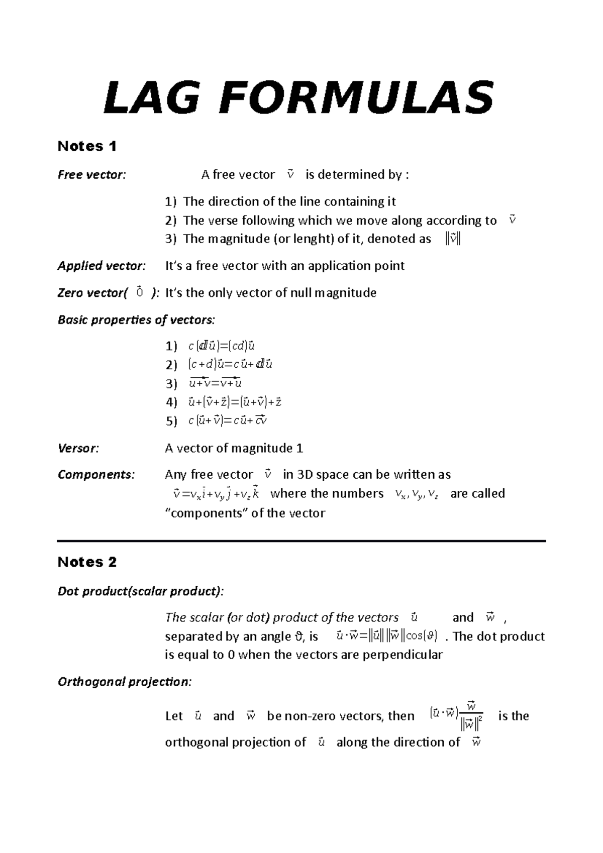 LAG Formulas - Questo documento riassume tutte le definizioni di ogni ...