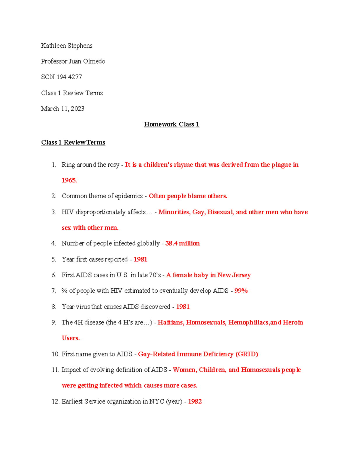 Kathleen Stephens SCN 194 Class 1 Homework - Kathleen Stephens ...