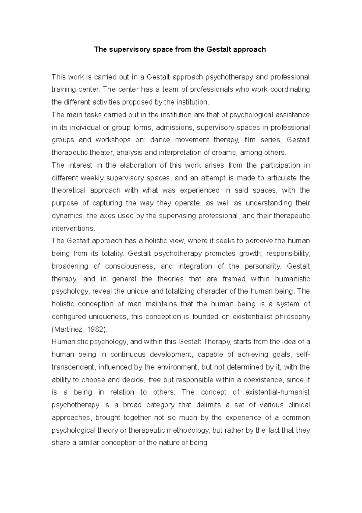 The supervisory space from the Gestalt approach - The center has a team ...