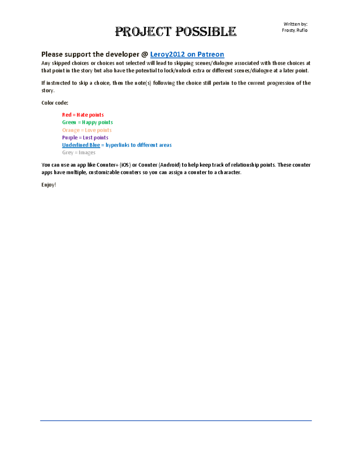 Project Possible Walkthrough v0 - Project Possible Written by: Frosty ...