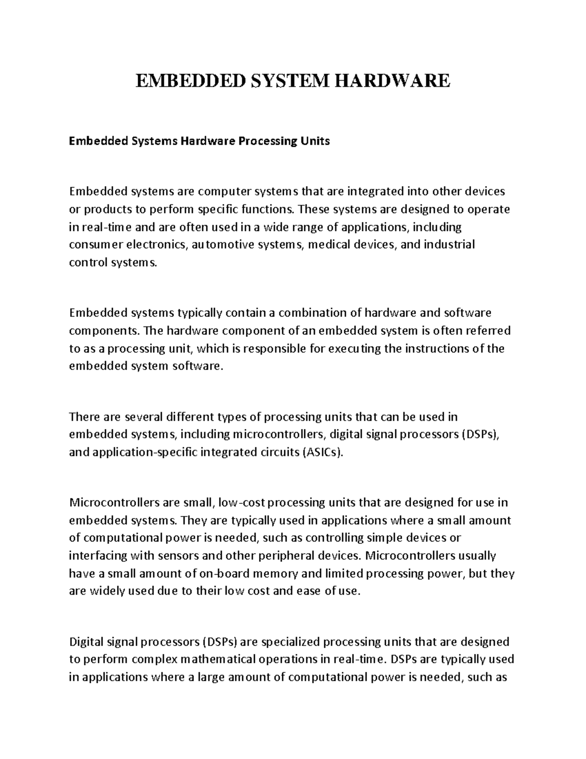 Embedded System Hardware 2 Embedded System Hardware Embedded Systems Hardware Processing Units