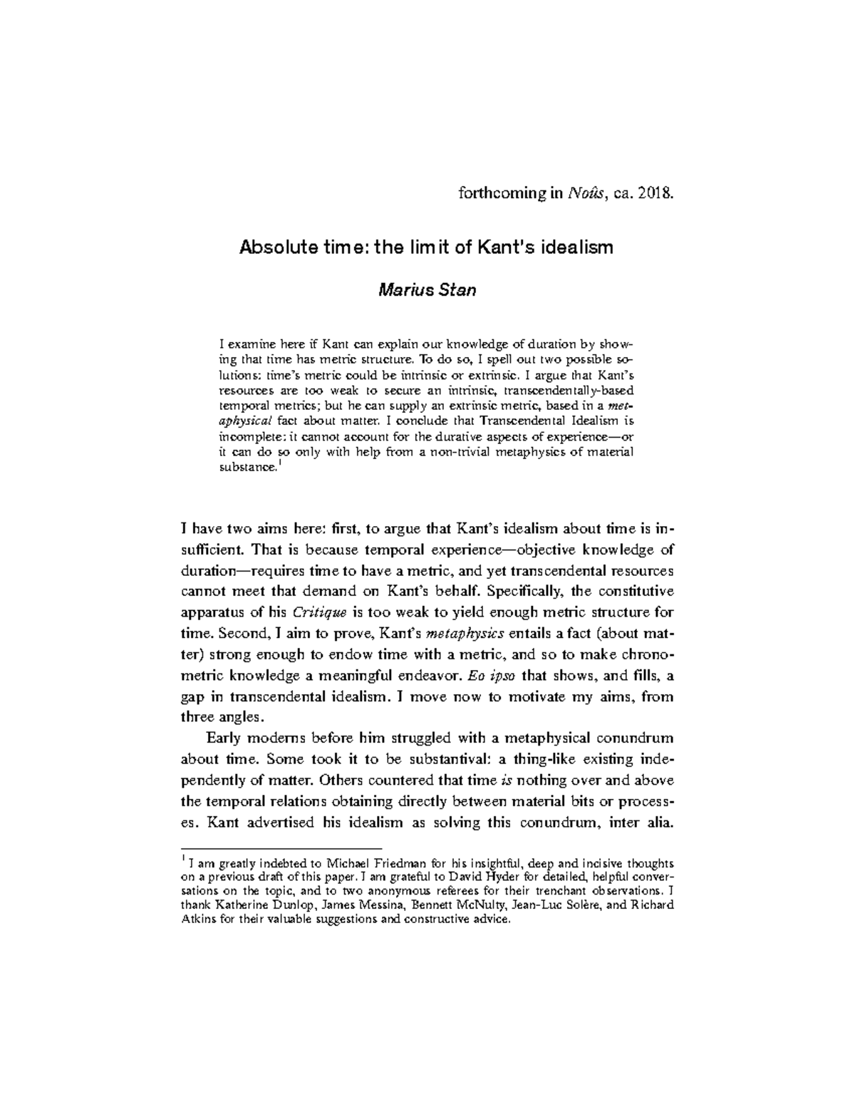 Absolute time the limit of Kants idealis - forthcoming in Noûs, ca ...