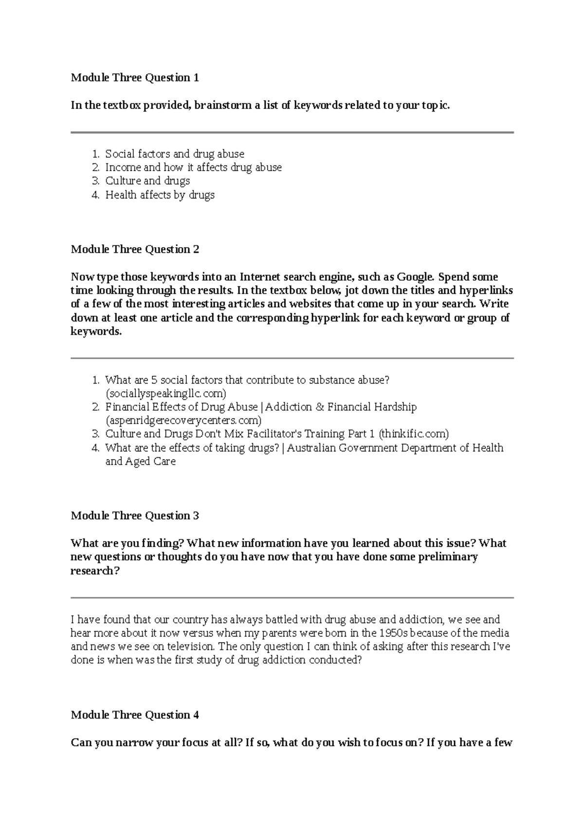 Week Three Short Responses Module Three Question 1 In The Textbox Provided Brainstorm A List