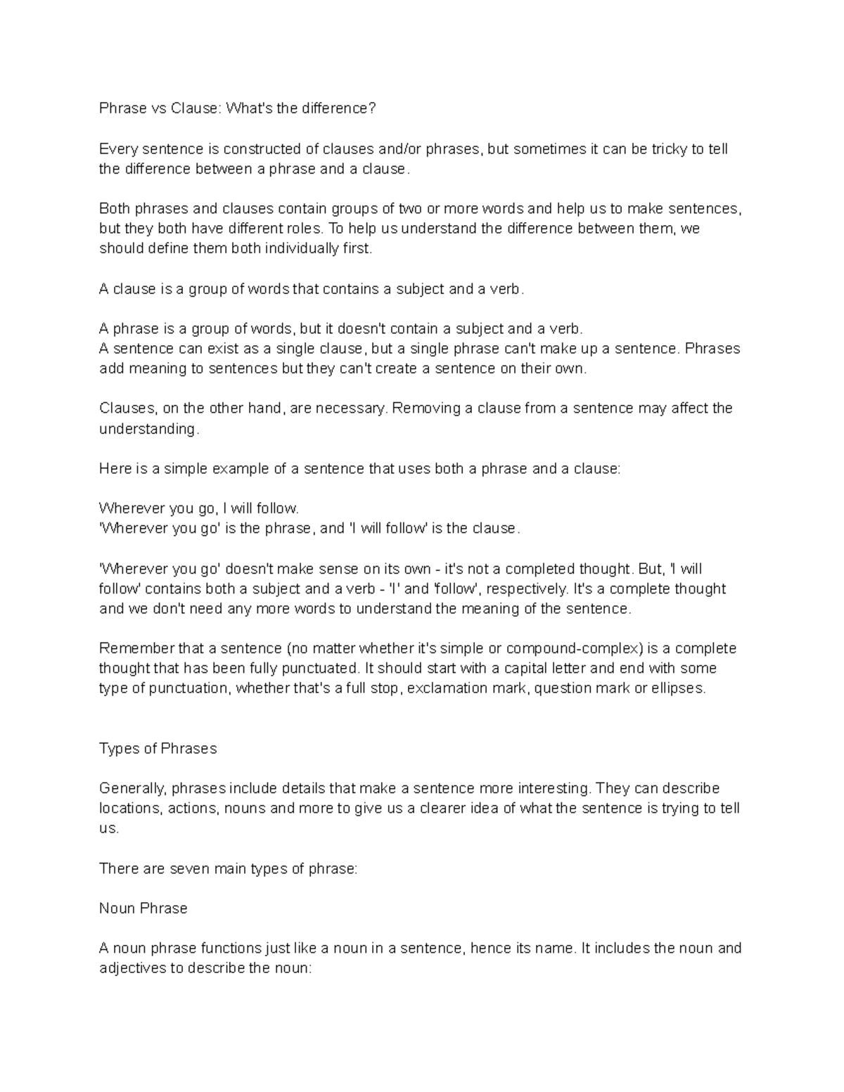 English A Notes ( Phrase AND Clauses) - Phrase vs Clause: What's the ...