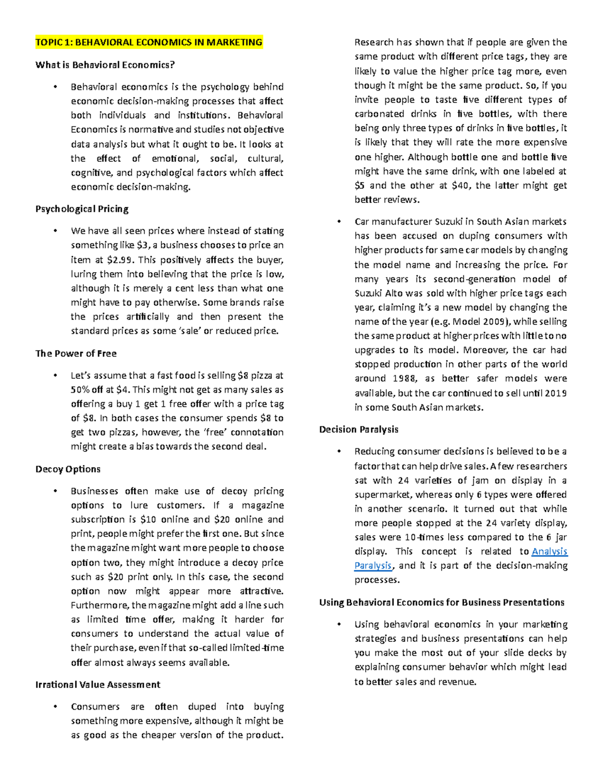 Midterm-STBE - Reviewer - TOPIC 1: BEHAVIORAL ECONOMICS IN MARKETING ...