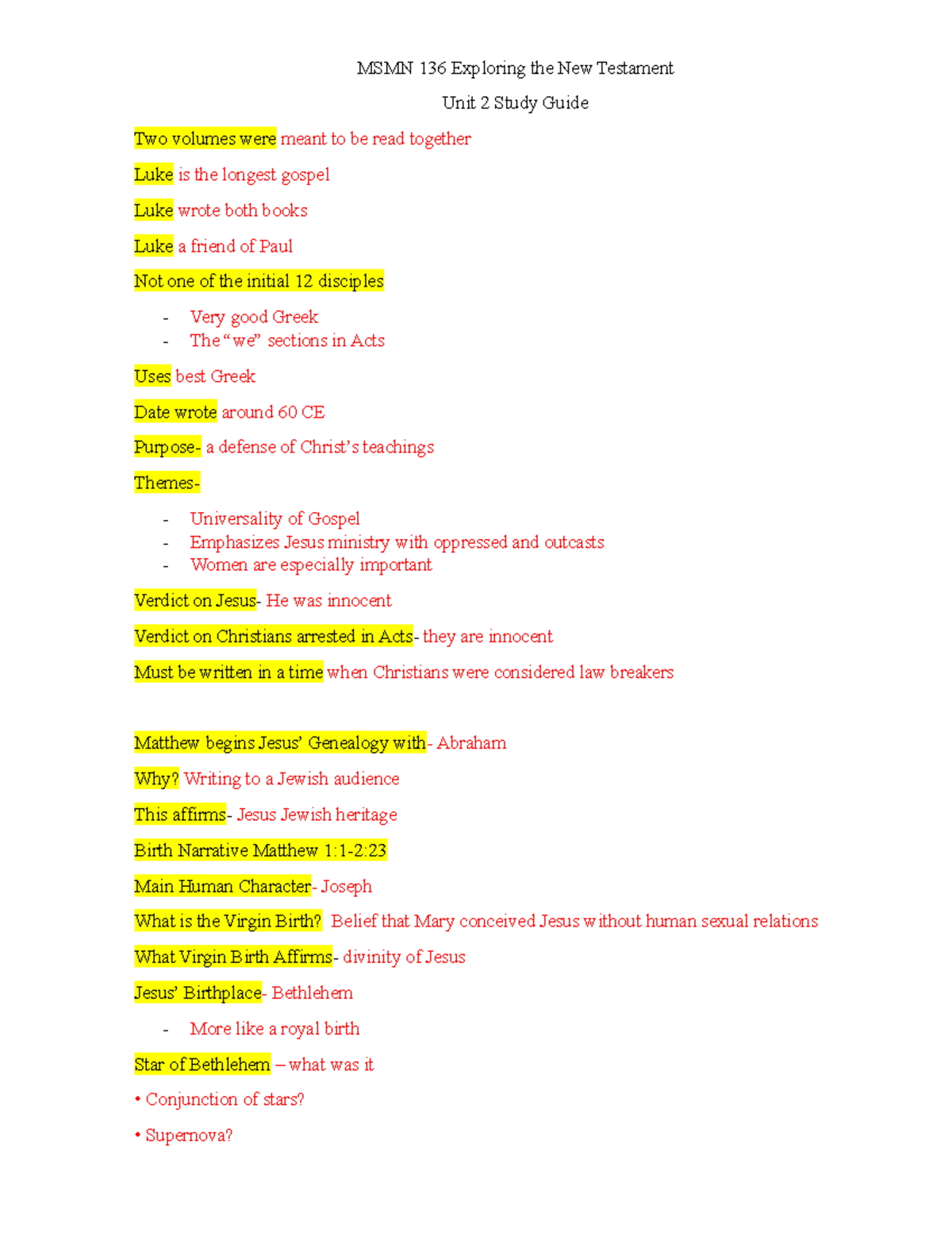 UNIT 2 Study Guide - week 2 of lecture notes - MSMN 136 Exploring the ...