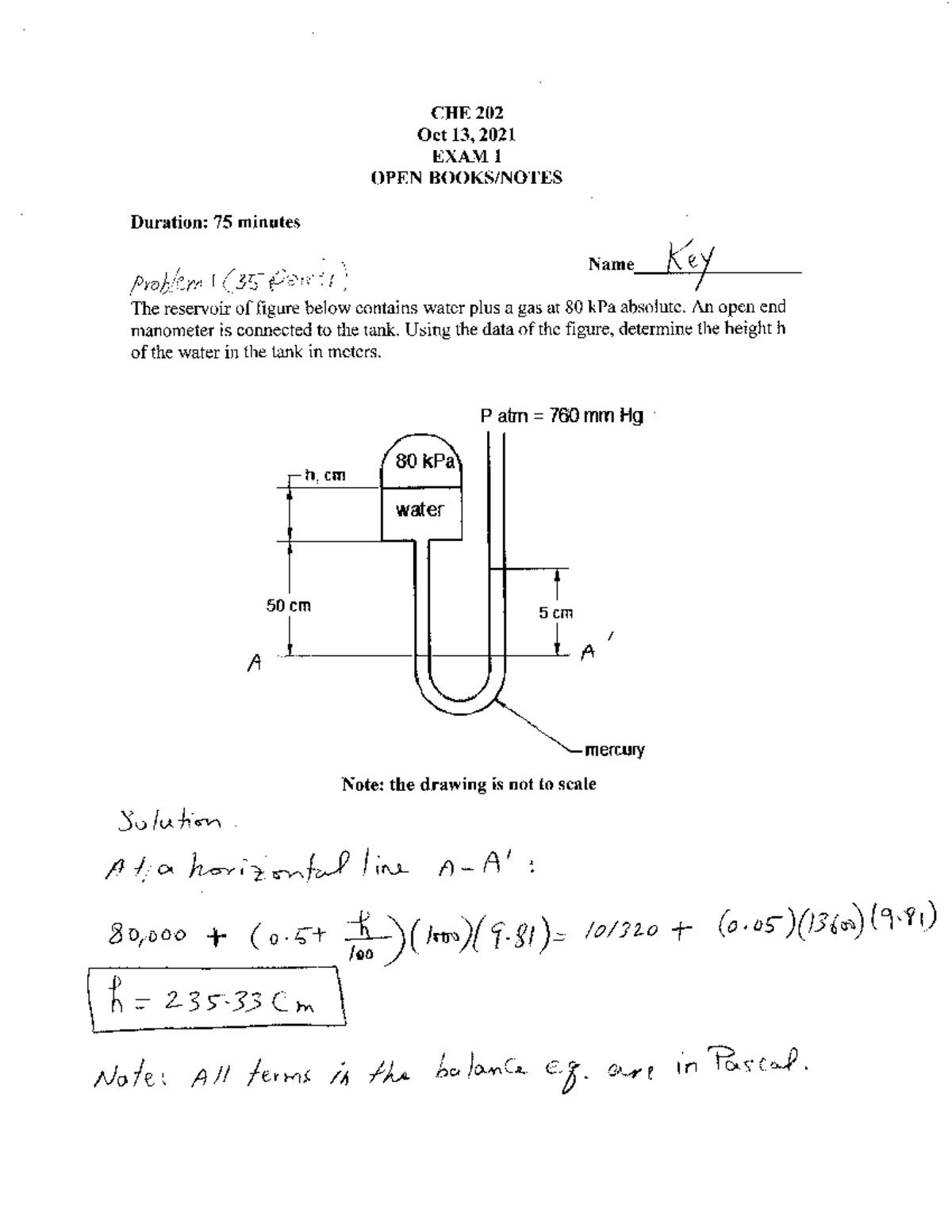 Exam 1 - Exam I Solution - CHE 202 0ct 13, 2021 EXAM 1 OPEN B00KSINOTES ...