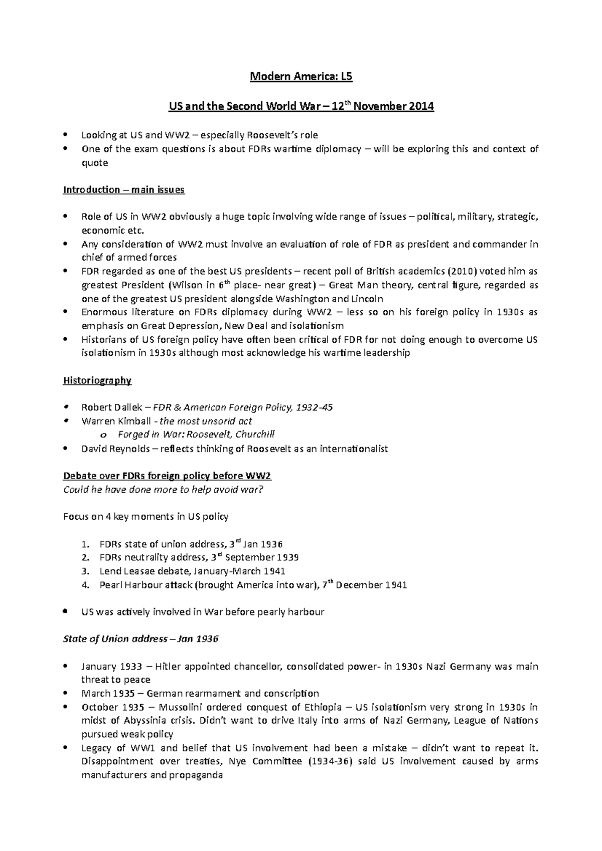 Modern America L6 - Lecture notes 6 - Modern America: L US and the ...