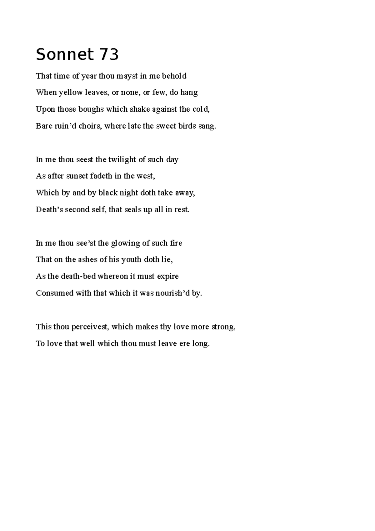 Sonnet 73 - analisi e approfondimento sonetto 73, sekespeare - Sonnet ...