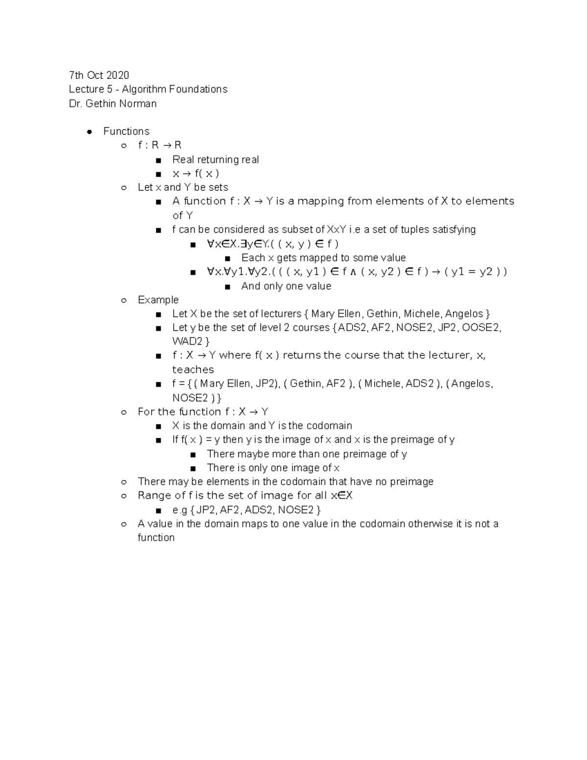 Algorithmic Foundations Lecture 5 7th Oct 2020 7th Oct 2020 Lecture 5 Algorithm