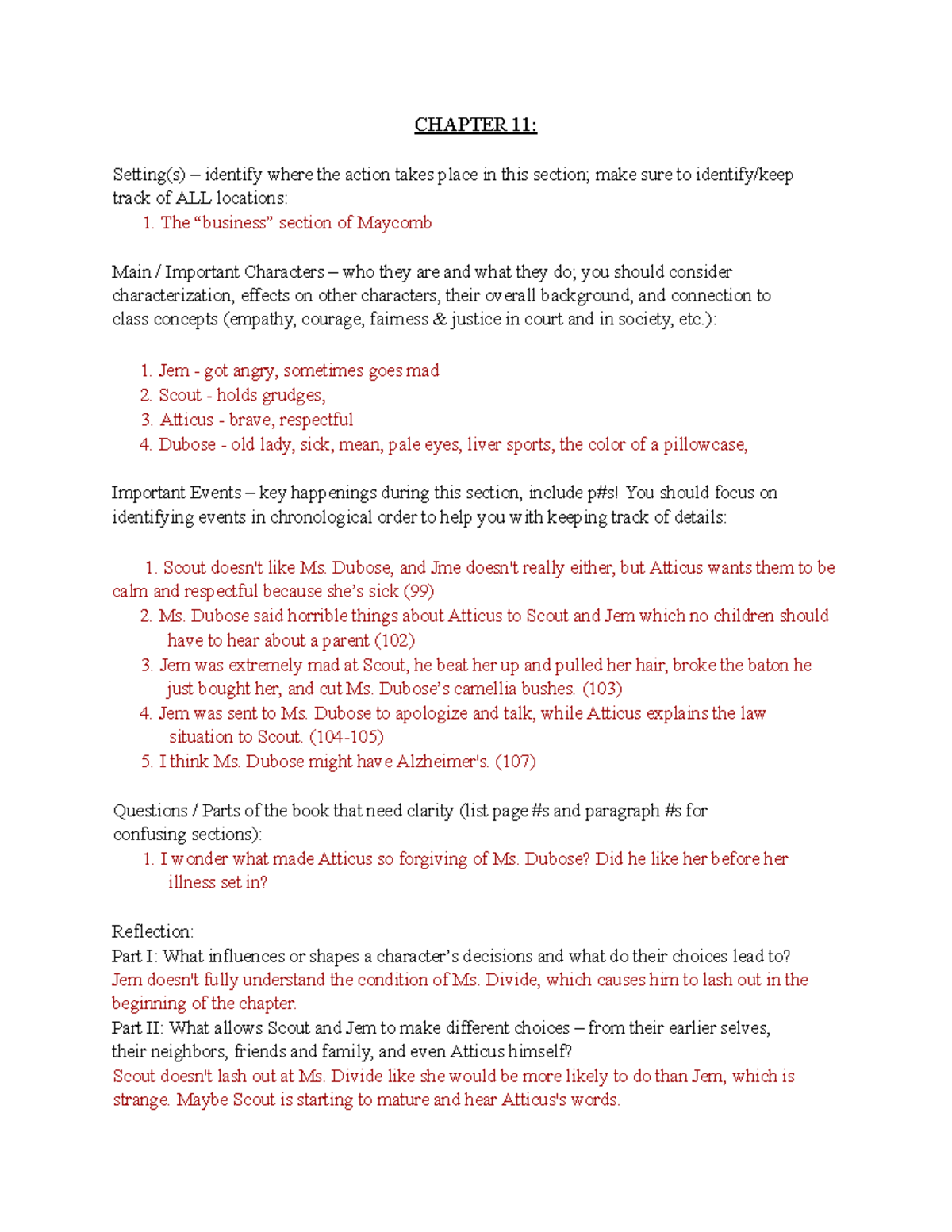 TKAM - Chapter 11 - CHAPTER 11: Setting(s) – identify where the action ...