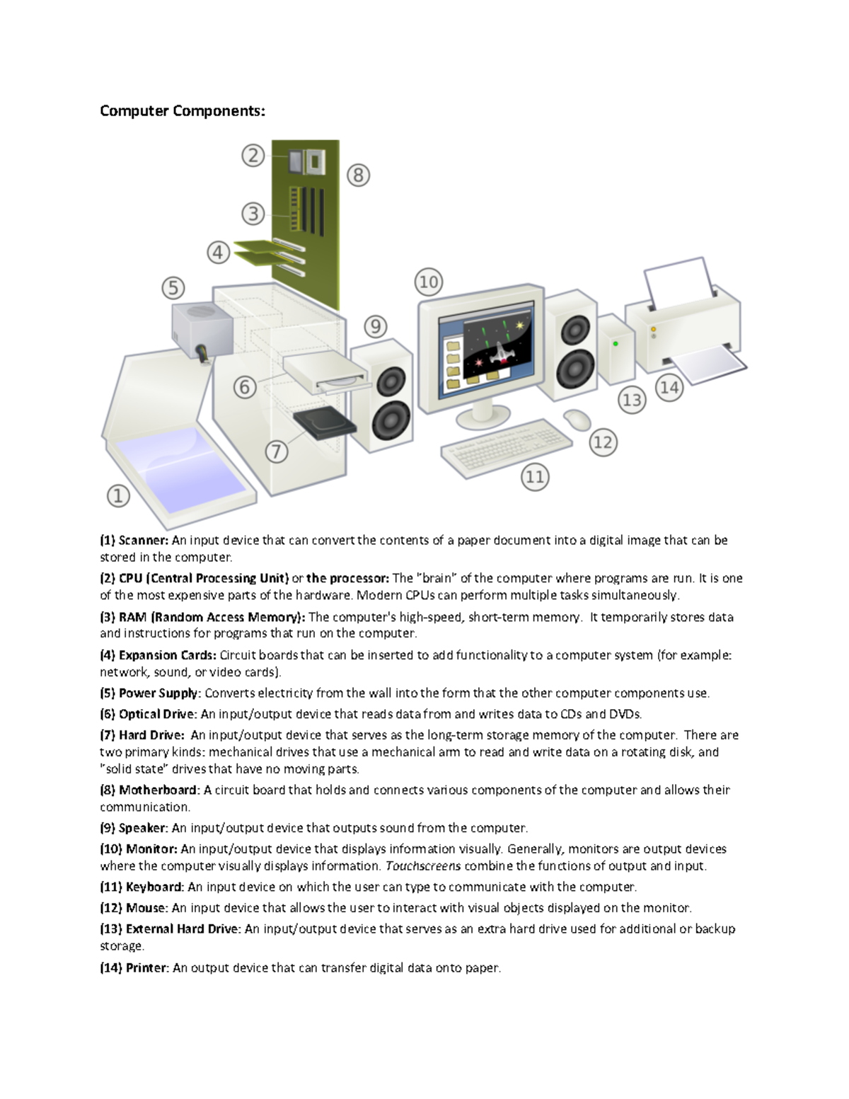 Common Computer Components - Computer Components: (1) Scanner: An input ...
