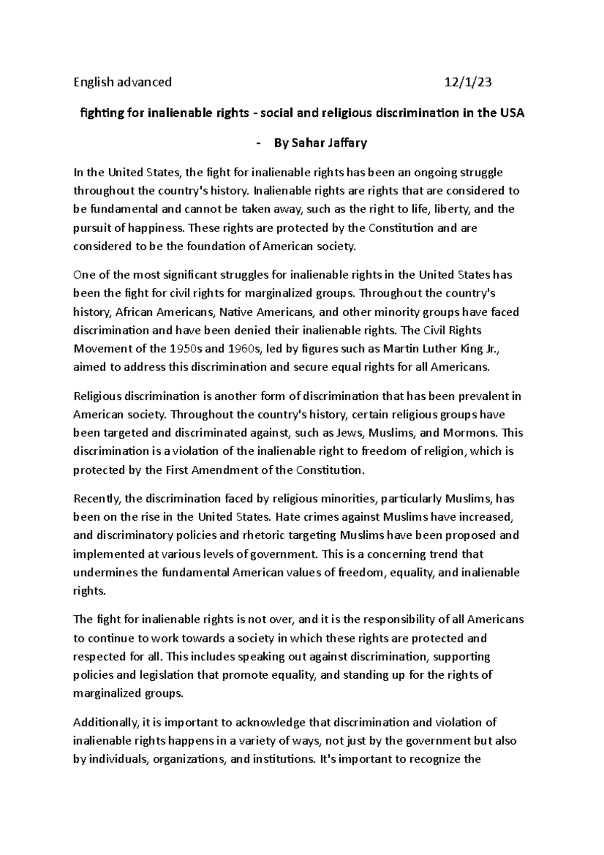 Fighting for inalienable rights - social and religious discrimination ...