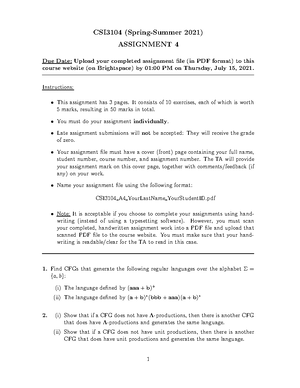 Assignment 1 - Solution - CSI3104 – Introduction to Formal Languages Assignment 1 Q0 of 7 Write ...