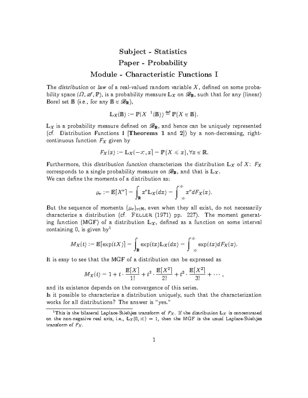 Probability - Characteristic Functions-1 - probability 1 - Studocu