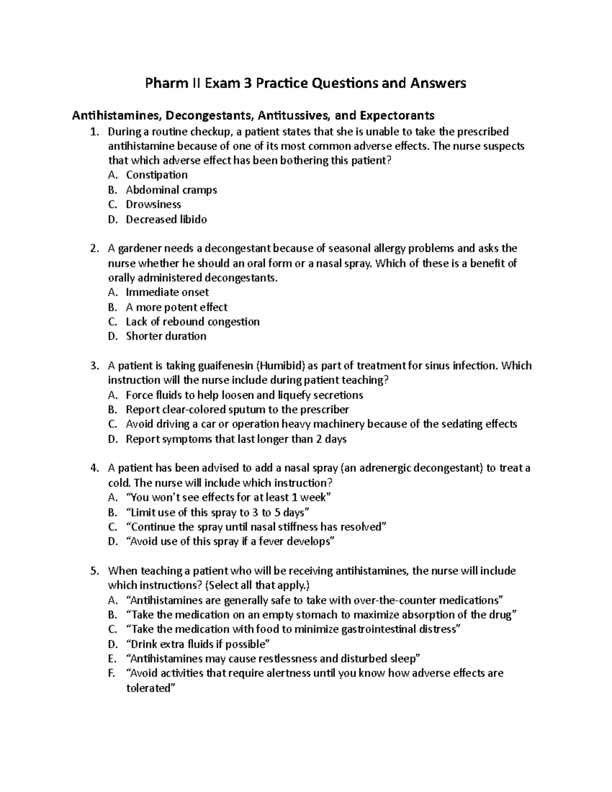 Pharm II Exam 3 Practice Questions and Answers - The nurse suspects ...