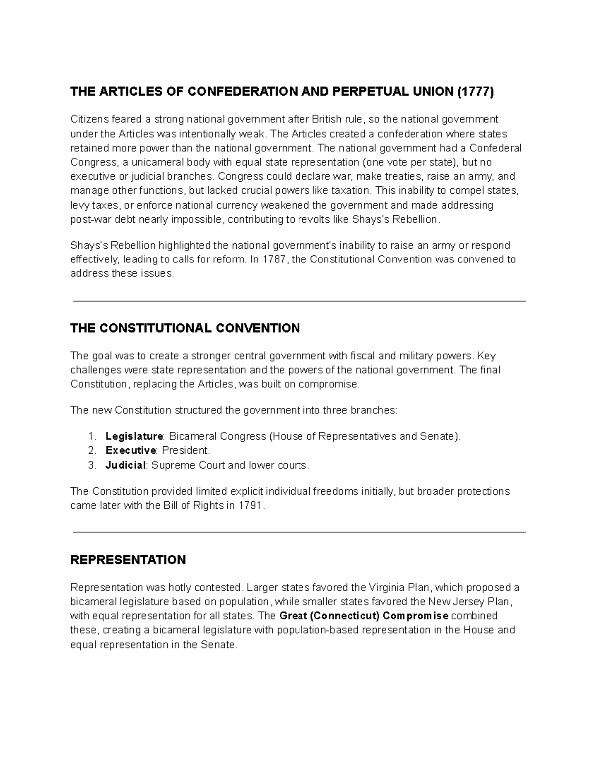 2.1-2.3 - Some Notes for 2.1-2.3 AP US Gov - THE ARTICLES OF ...