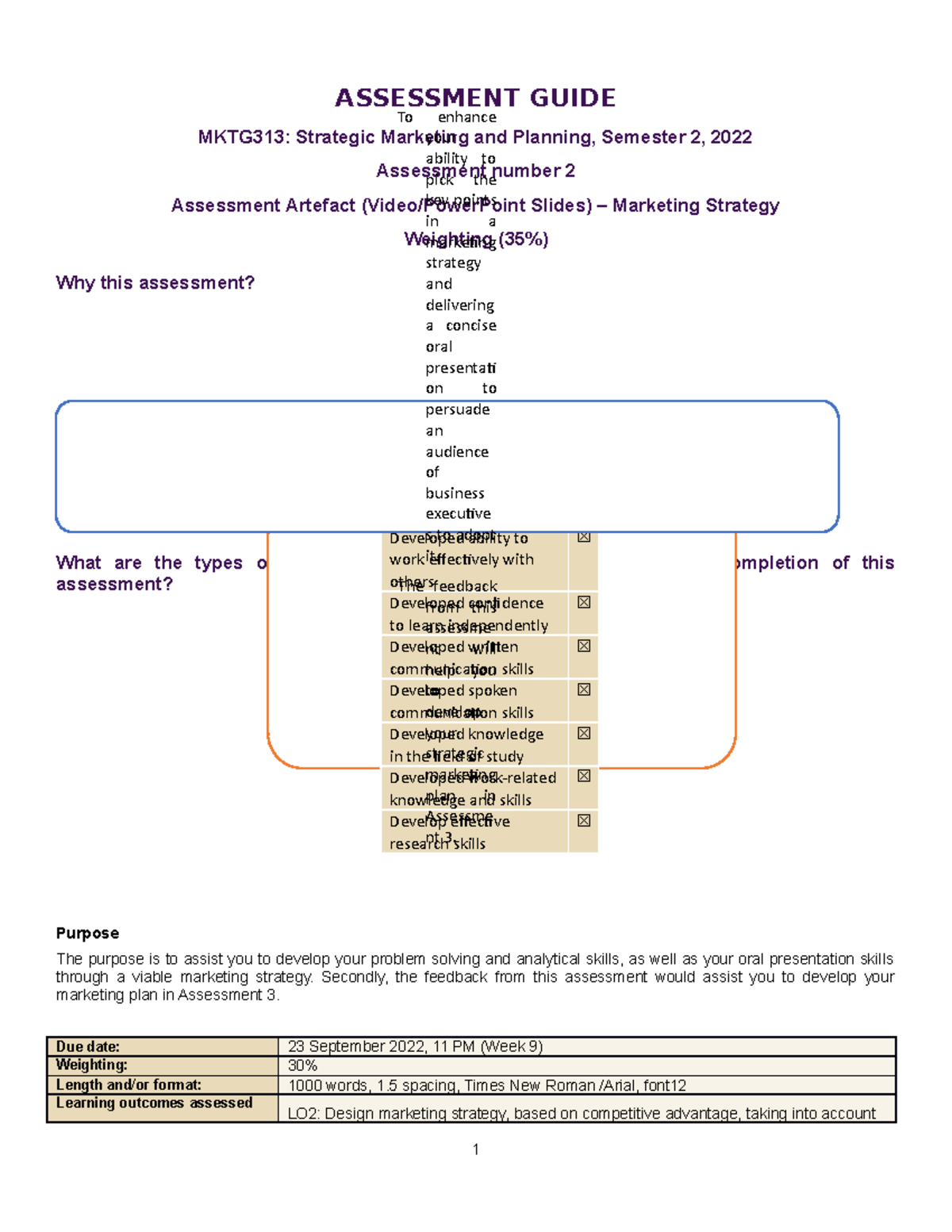 Assessment Guide 2 [ Clinites] - ASSESSMENT GUIDE MKTG313: Strategic ...