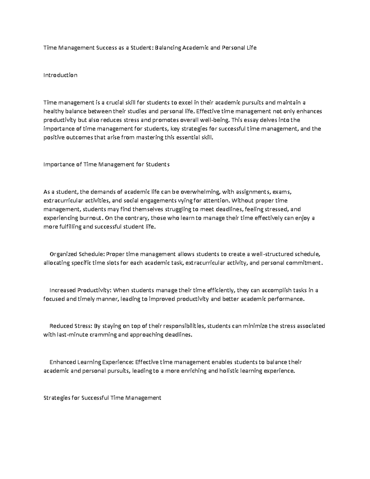 Time Management Success as a Student - Effective time management not ...