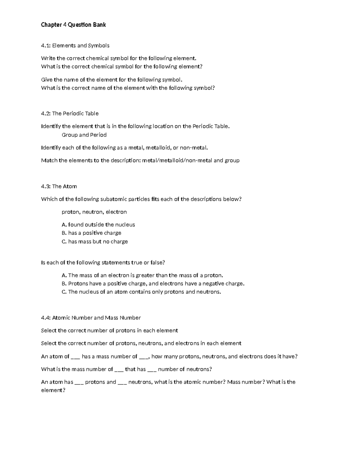 Chapter 4 Question Bank - Chapter 4 Question Bank 4: Elements and ...