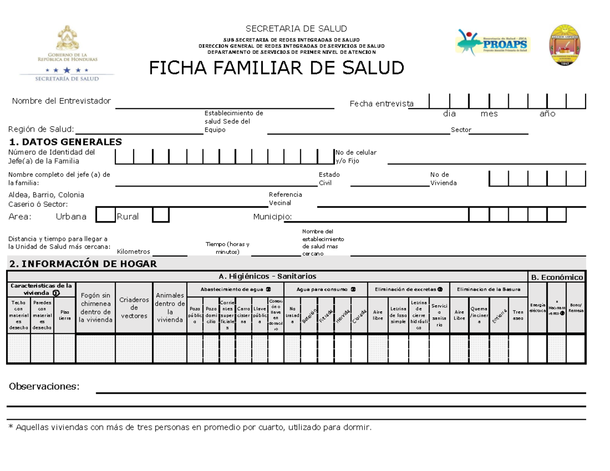 Ficha familiar version 6 - Región de Salud: Sector 1. DATOS GENERALES ...