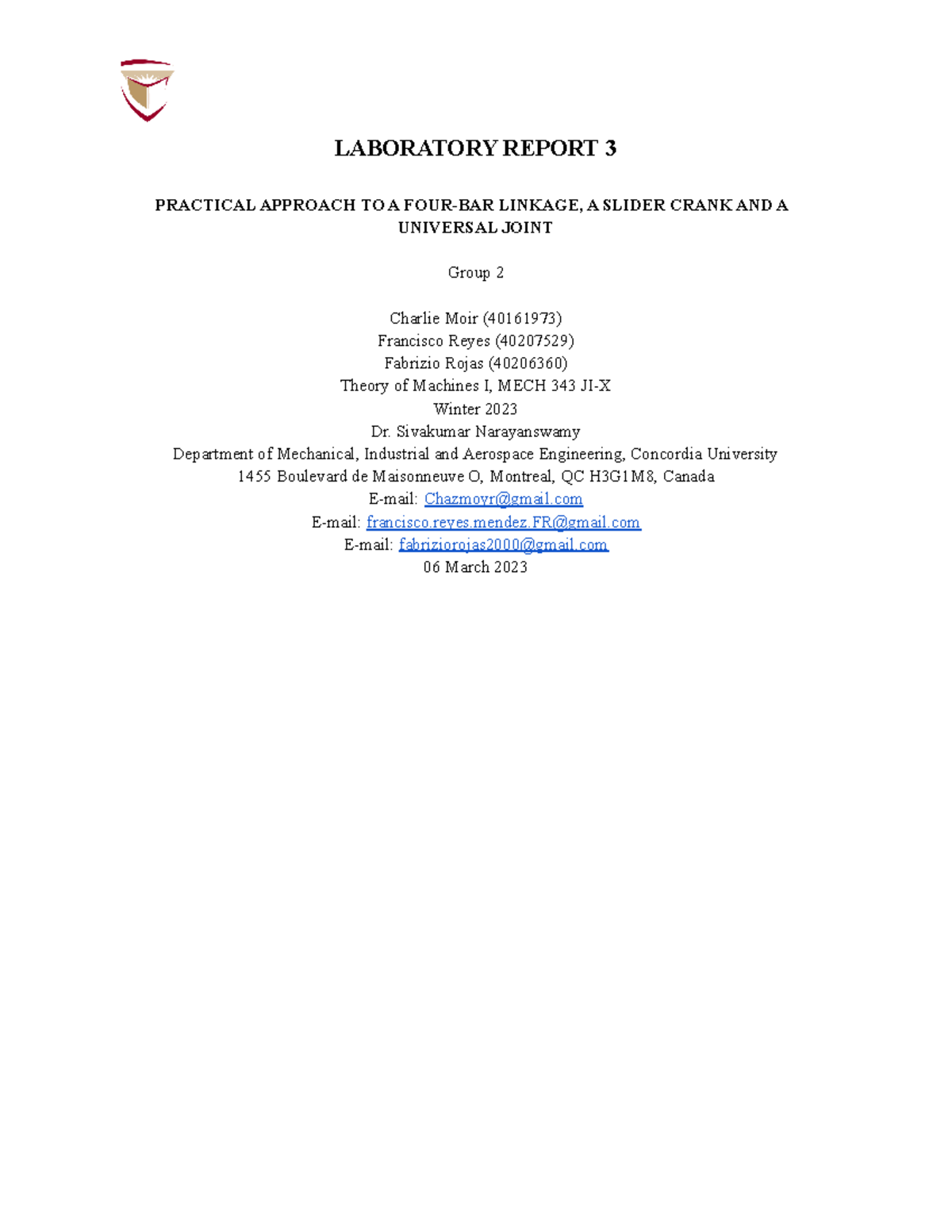 frgroup 2 Lab3 Sec - LABORATORY REPORT 3 PRACTICAL APPROACH TO A FOUR-BAR LINKAGE, A SLIDER ...