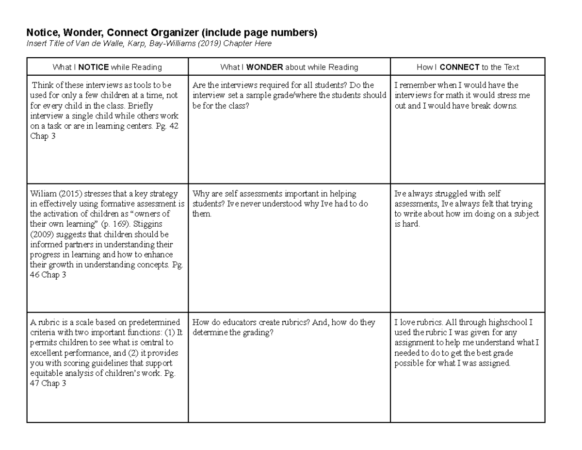 Notice Wonder Connect chapter 3 edu 216 - Notice, Wonder, Connect ...