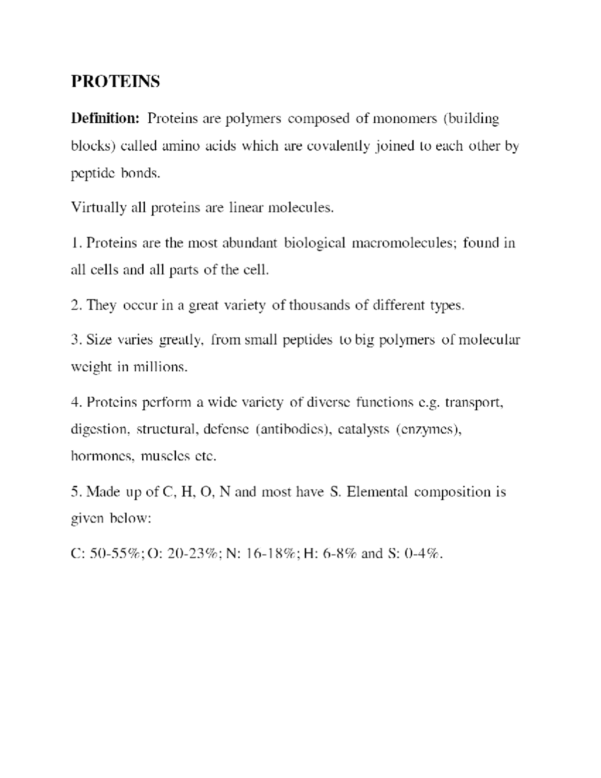 Proteins - Lecture notes 1 - Biochemistry - Studocu