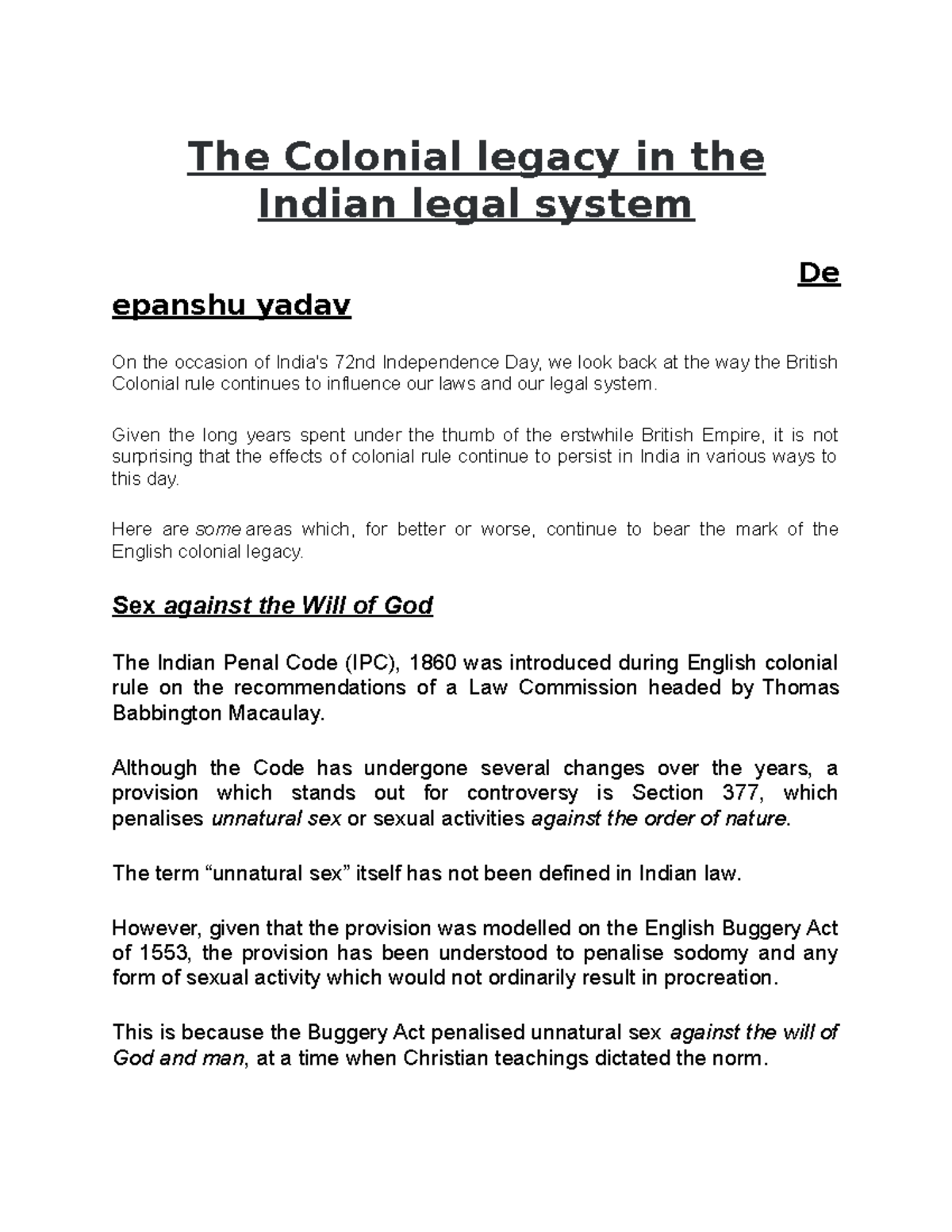 The Colonial legacy in the Indian legal system - The Colonial legacy in ...