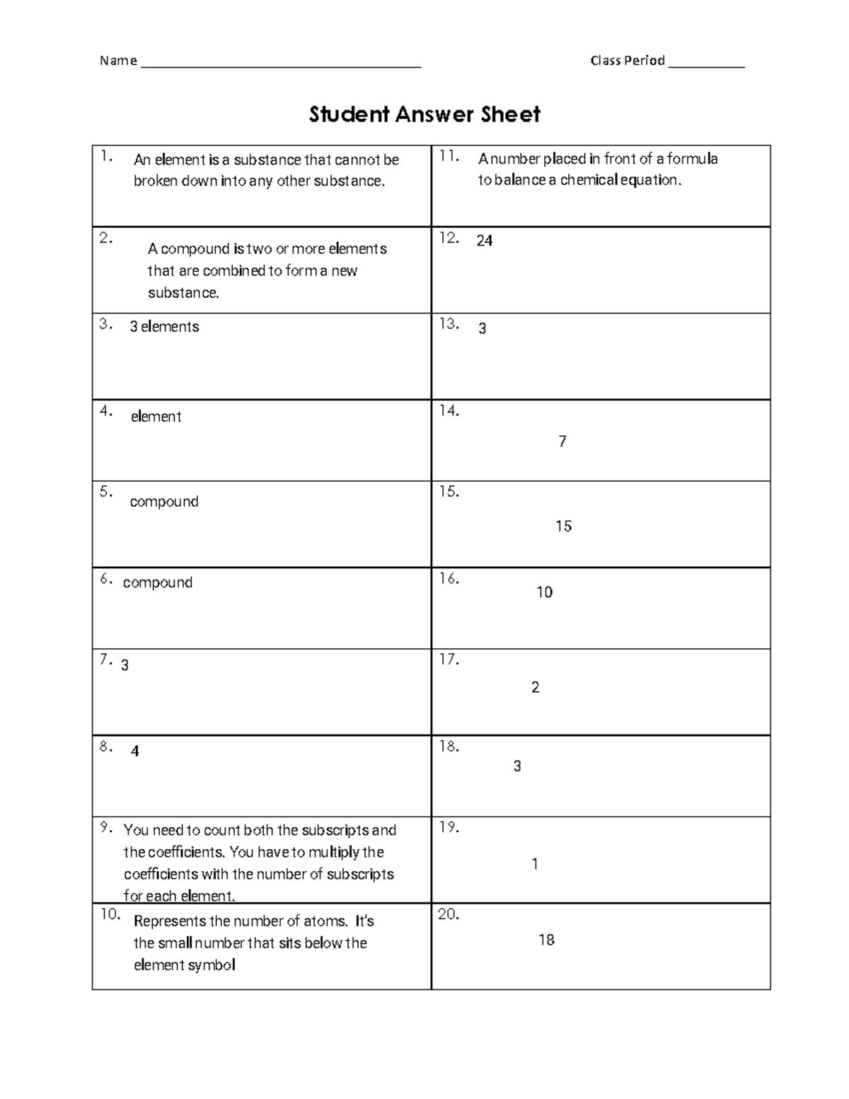 Kami Export - Majed Assaf - Compounds and Elements Answer Sheet ...