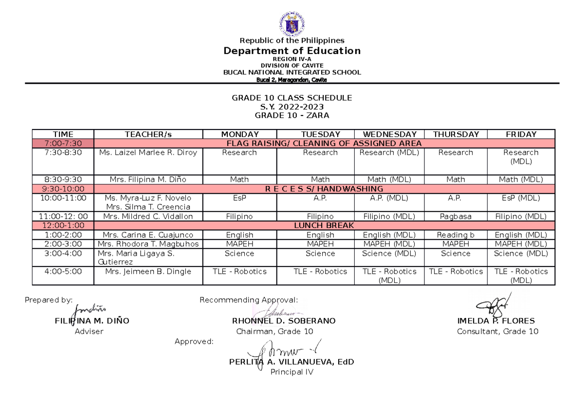 Grade 10 Final Schedule 2022 2023 - Department of Education REGION IV-A ...