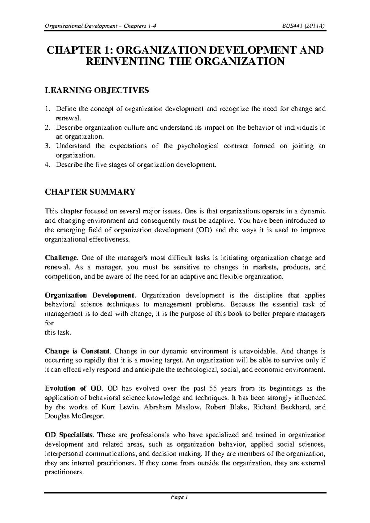 CHAPTER 1: ORGANIZATION DEVELOPMENT AND REINVENTING THE ORGANIZATION ...