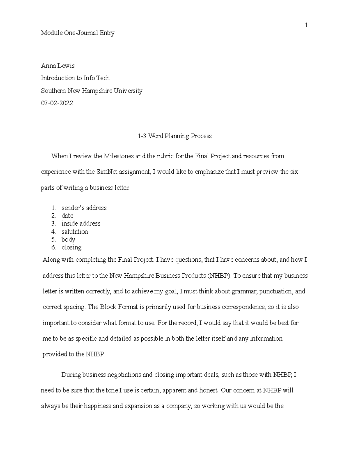 1-3 Journal Entry Word Planning process - 1 Module One-Journal Entry ...