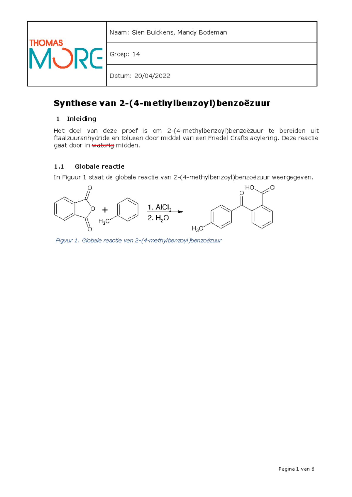 Annotated-FC20acylering - Synthese van 2-(4-methylbenzoyl)benzoëzuur 1 ...