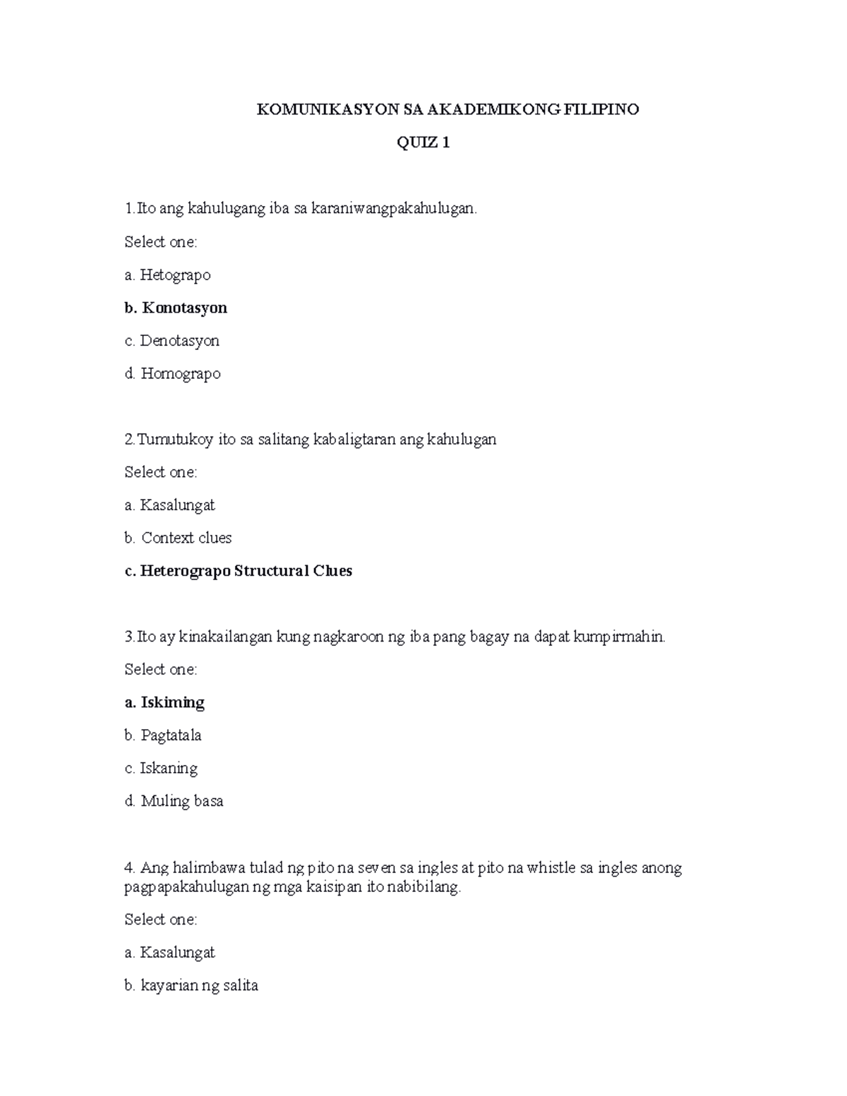 Komunikasyon SA Akademikong Filipinoquiz 1 - KOMUNIKASYON SA AKADEMIKONG FILIPINO QUIZ 1 1 ang ...