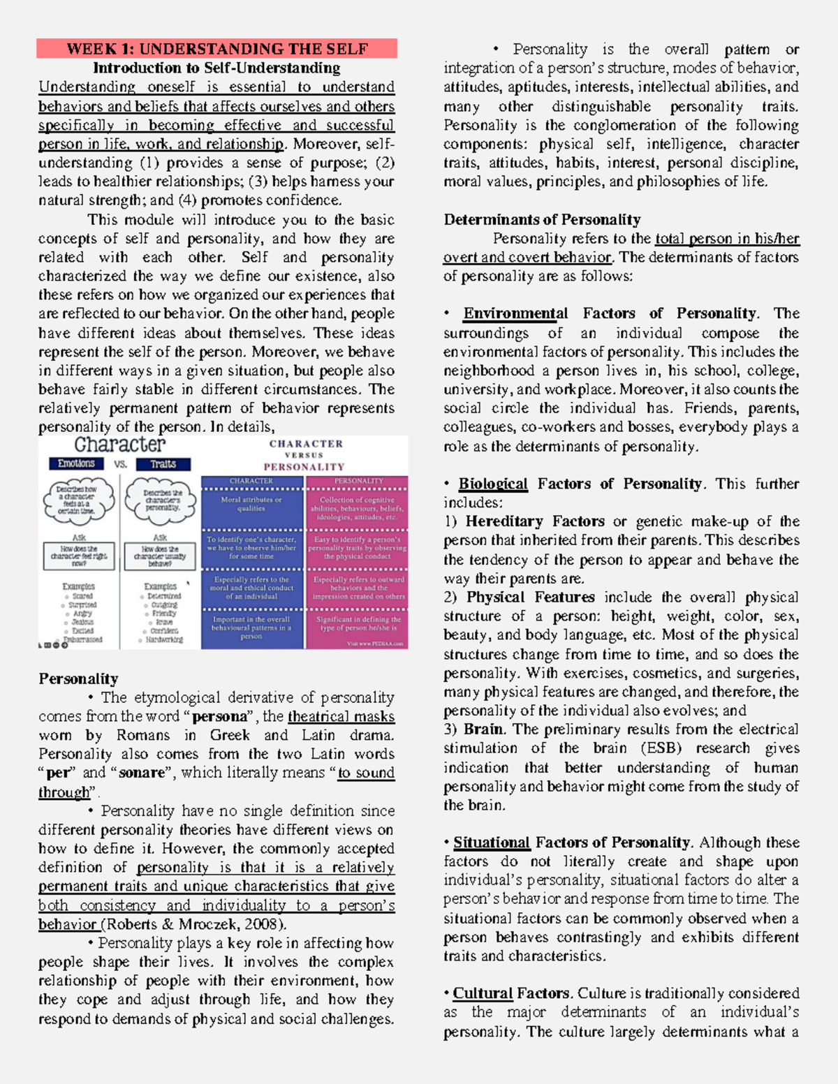 GED 101 Understanding the Self - WEEK 1: UNDERSTANDING THE SELF Introduction to Self ...